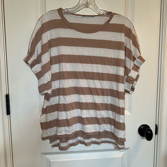 Sisley | Tops | Sisley Striped Tan And White Womens Top | Poshmark